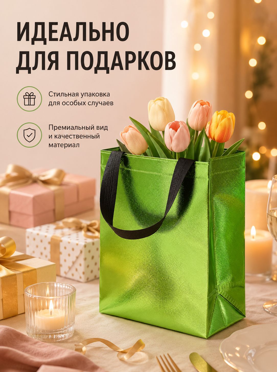 Подарочные пакеты из ламинированного нетканого материала 20х10х25 см, 10 штук, многоразовые сумки для подарков