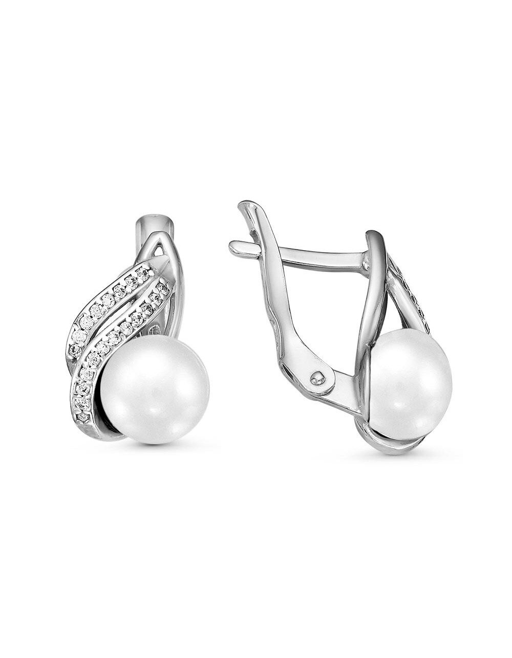 Серьги серебро, 925 проба, родирование, жемчуг культивированный, фианит