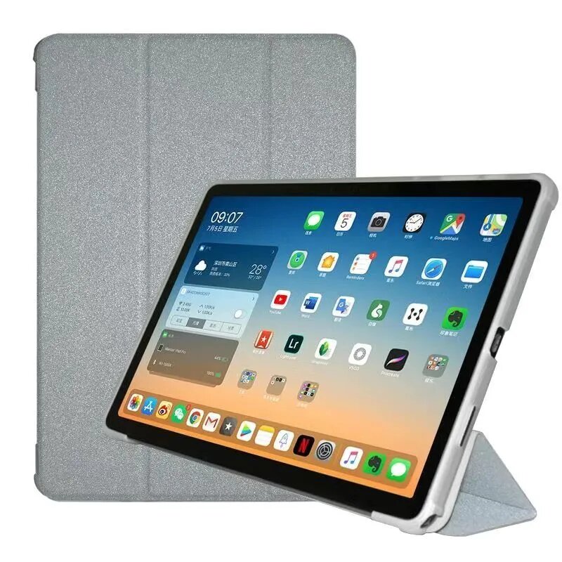 Складной чехол-подставка Tri для Teclast P50 2024, серебристый, из искусственной кожи