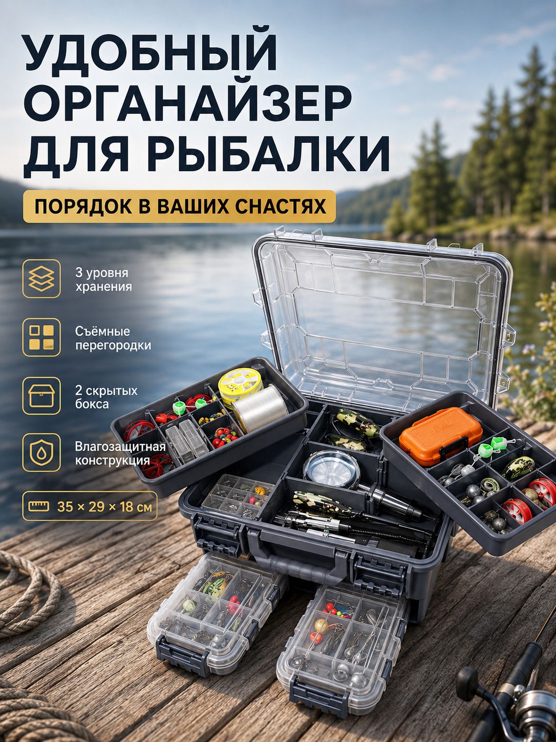 Ящик рыболовный, многофункциональный летний, органайзер для хранения рыболовных снастей, Tackle Box для рыбалки