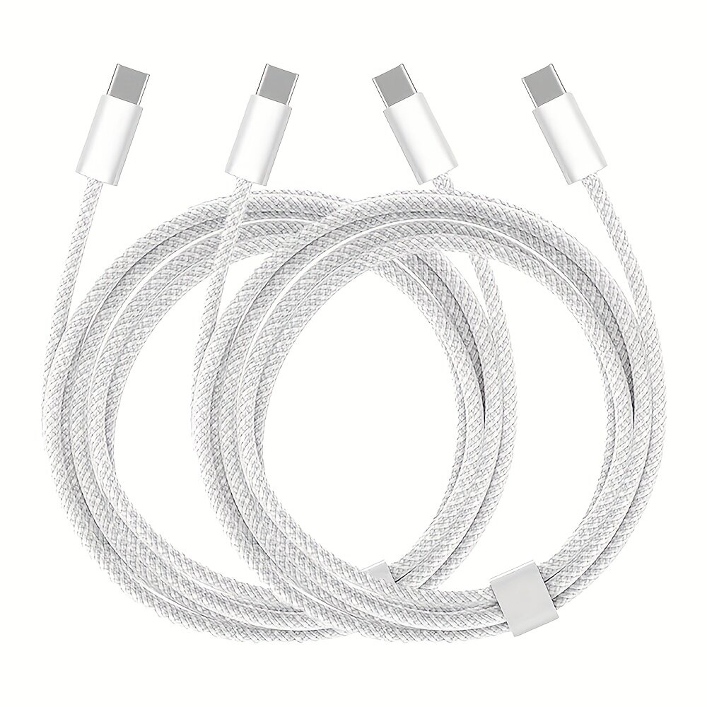 Плетёный кабель USB Type-C на USB Type-C для быстрой зарядки, 60 Вт, длина 2 м, серый, 2 шт.