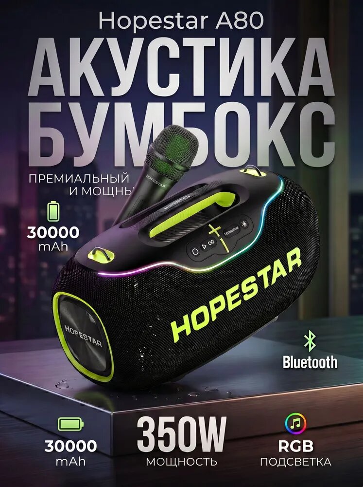 Безпроводная Premium Bluetooth колонка HOPESTAR A80 (350W) - для вечеринок и развлечений