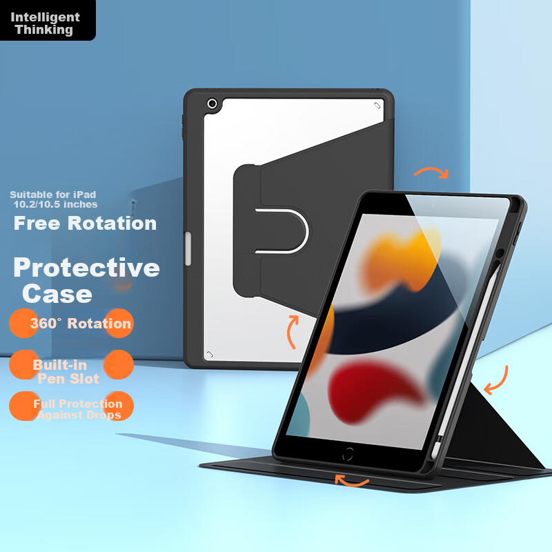 Zhisihui Защитный чехол для iPad 7-9 поколения и Air 3 с вращающейся подставкой - Прозрачная силиконовая противоударная