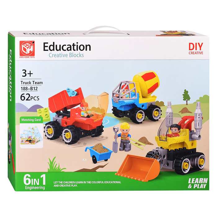 Конструктор пластиковый детский для мальчиков "Машины Помощники" / Стрительная техника Oubaoloon 188-B12 (62 детали) в коробке