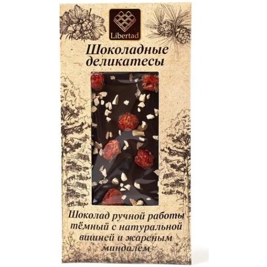 Шоколад темный Libertad «Шоколадные деликатесы» с натуральной вишней и жареным миндалем 80 г