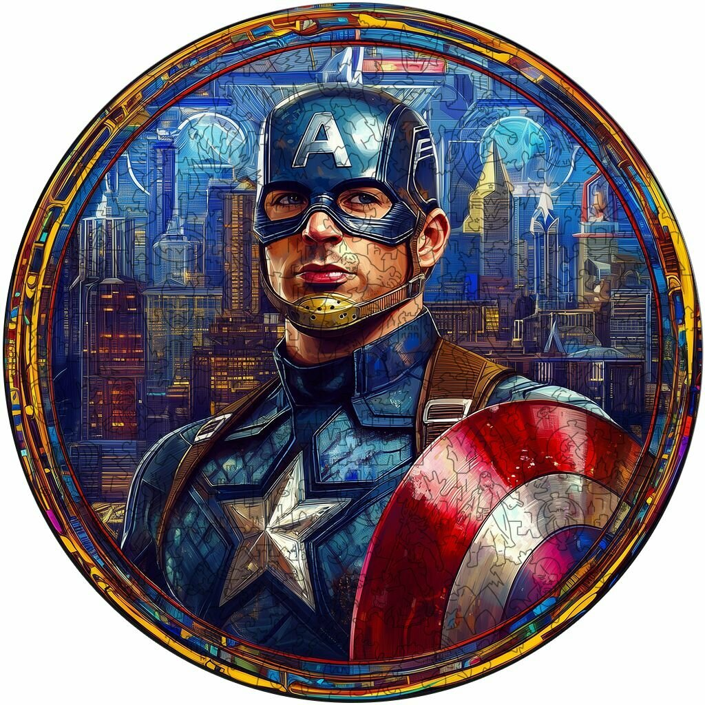 Деревянный пазл BoberBox "Мандала Капитан Америка", 200 деталей