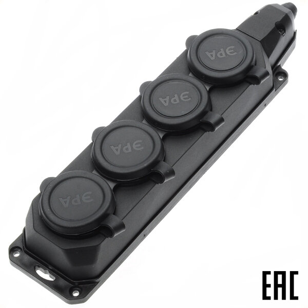 Блок ЭРА K-4e-B-IP44 4 розетки "евр" на поверхность с крышками резиновый черный IP44