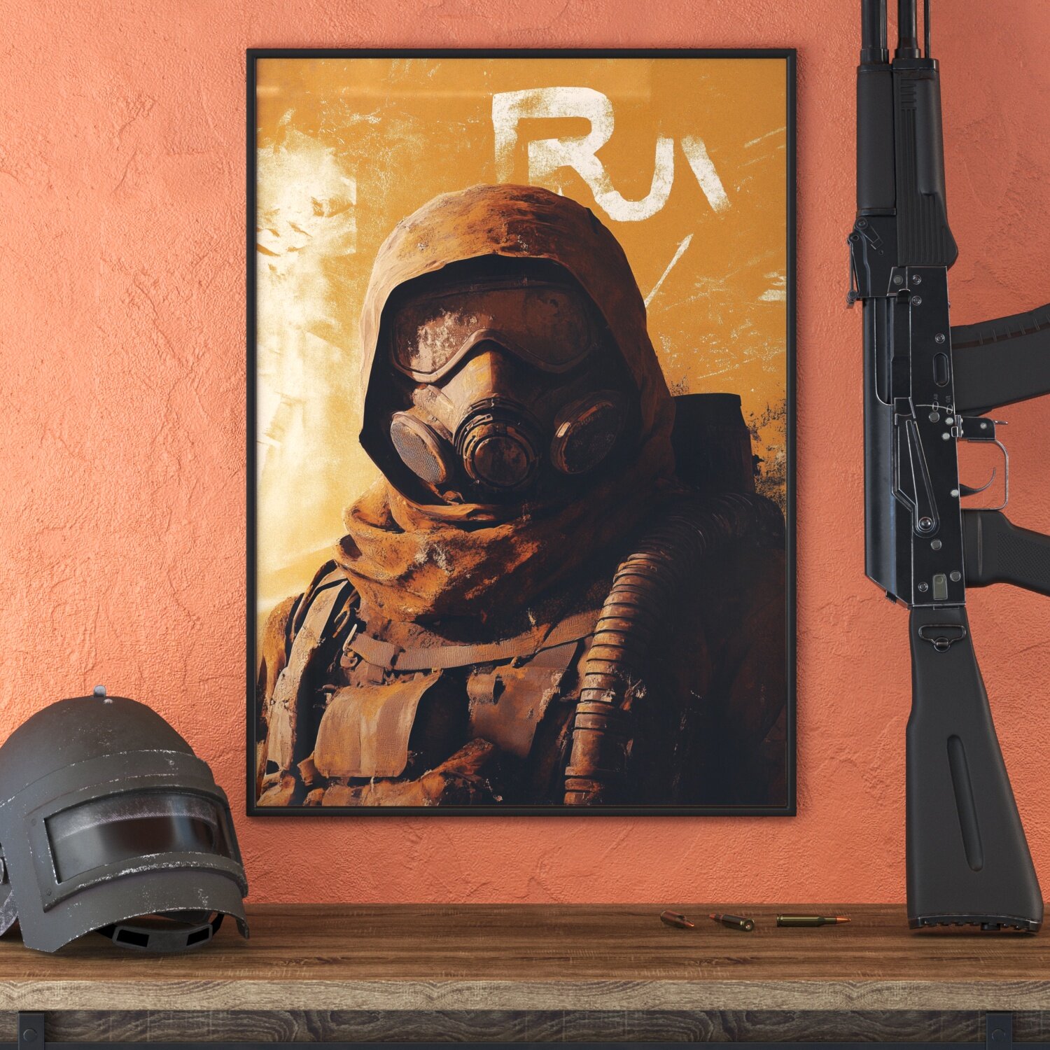 Постер в рамке на стену DigitalRazor RUST Edition Musk Yellow 430x600mm, желтый, оранжевый