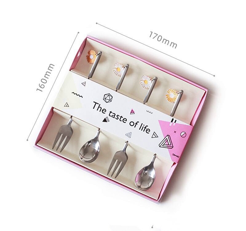 Набор десертных вилок ложек "Ромашки" / Серебристые / 4 шт