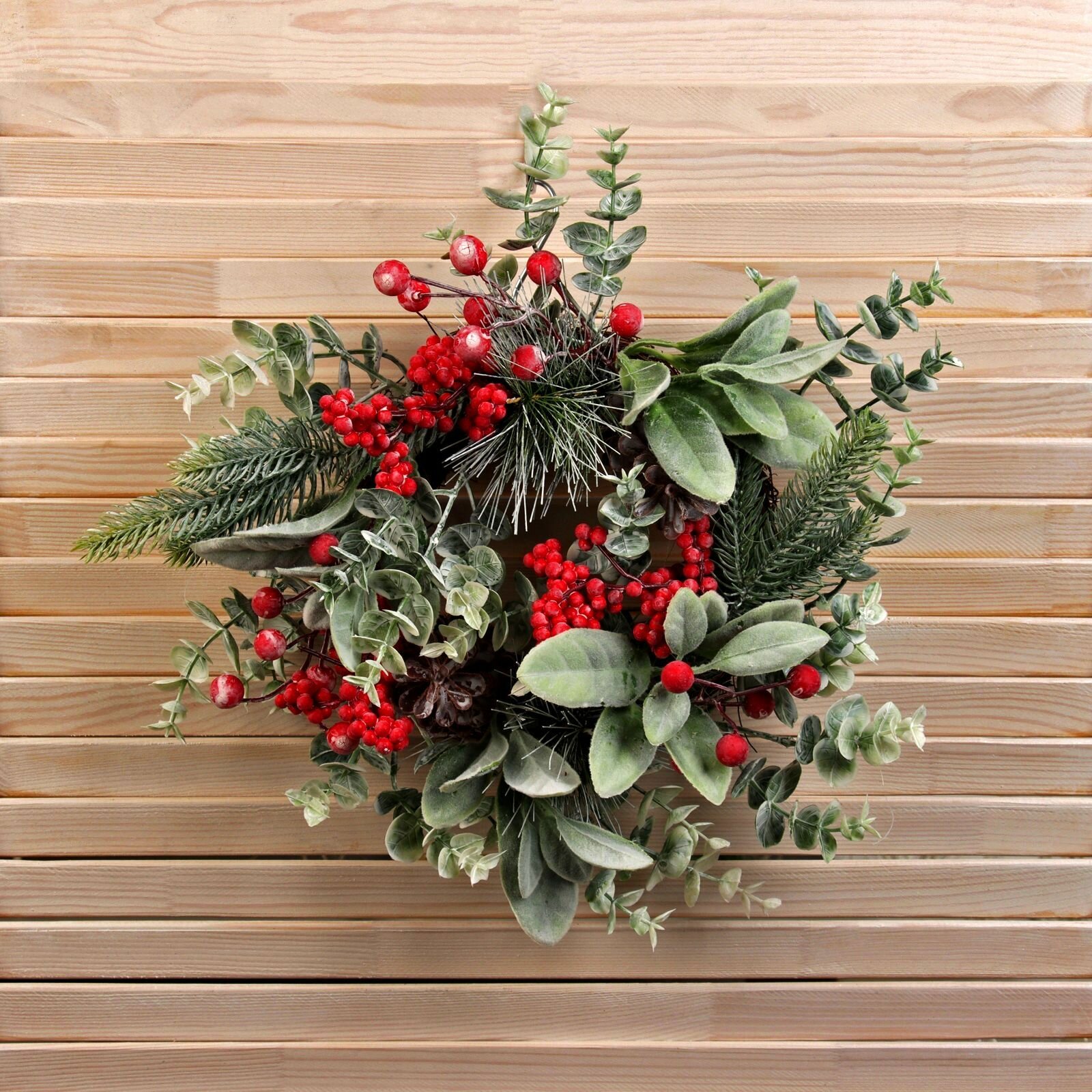 Новогодний венок "Калина красная" 30 см, красивый зелёный уличный венок, рождественское декоративное украшение на дверь для дома на Новый год