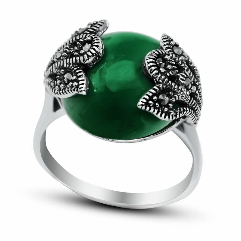 Кольцо, серебро, 925 проба, марказит, агат