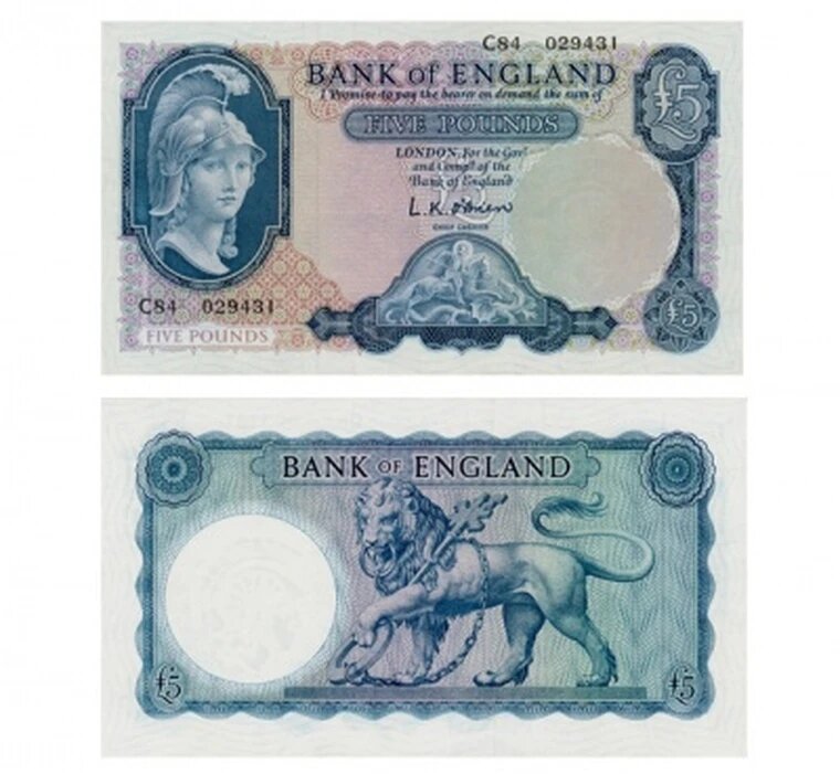 5 фунтов 1957 Великобритания, Англия, сувенирная копия, банкноты и купюры редкие коллекционные