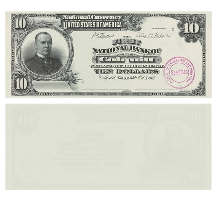10 долларов 1902 Colquitt США Джорджия, серия Е, надпечатка образец, сувенирная копия, банкноты и купюры редкие коллекционные