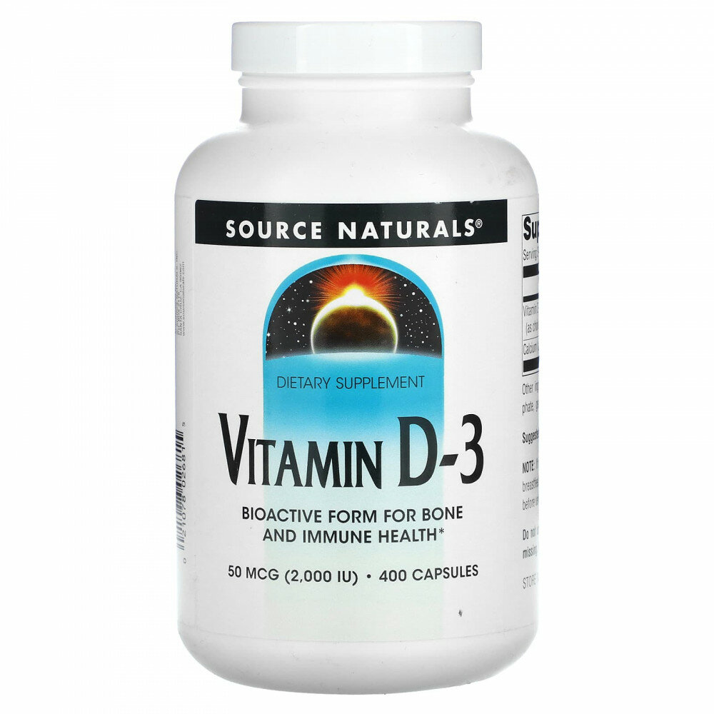 Source Naturals, витамин D3, 400 капсул