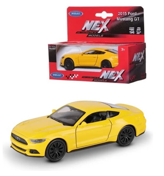Welly. Коллекционная машинка "Ford Mustang GT 2015" 43707W-Y, желтая, инерционная, масштаб 1:38