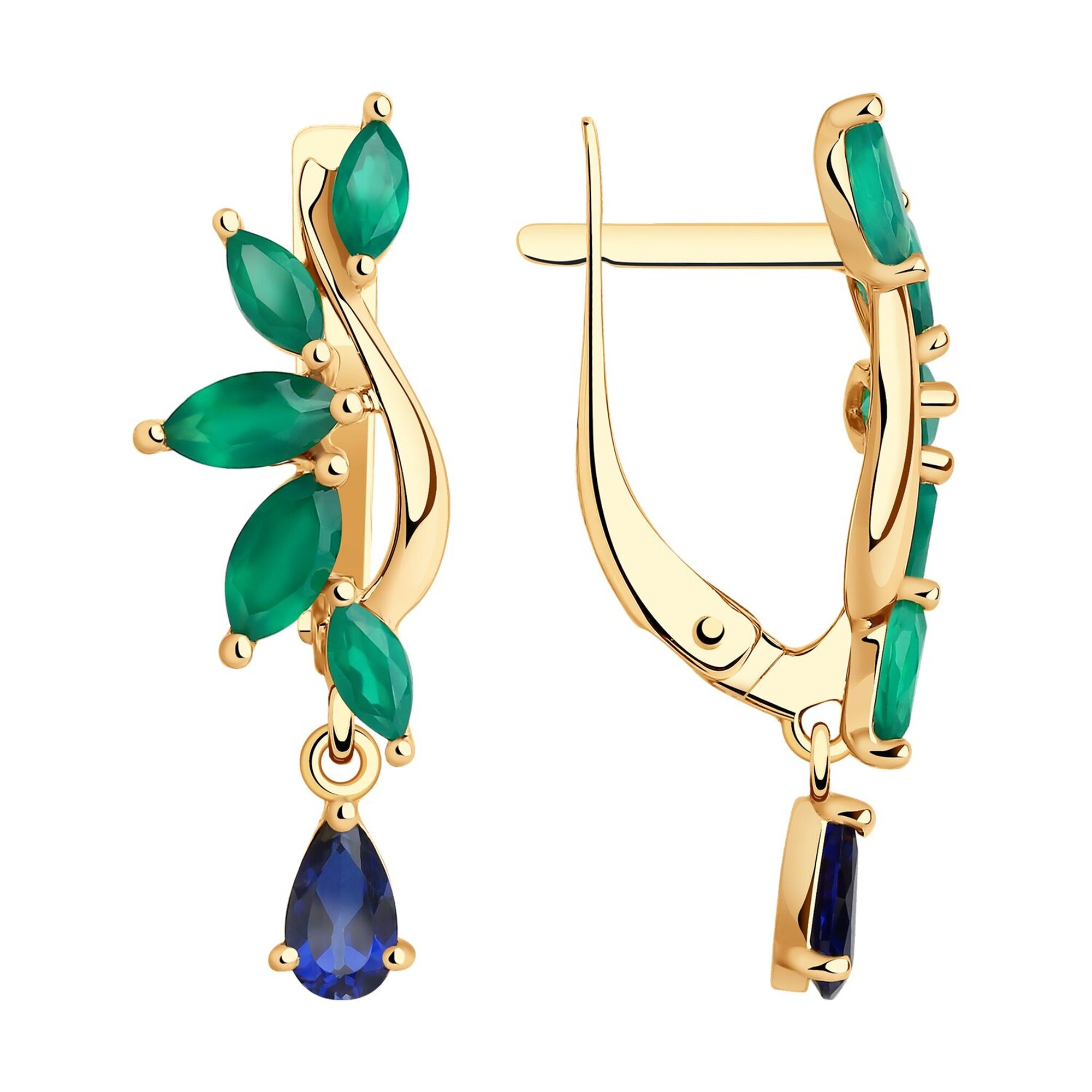 Серьги, красное золото, 585 проба, корунд, агат