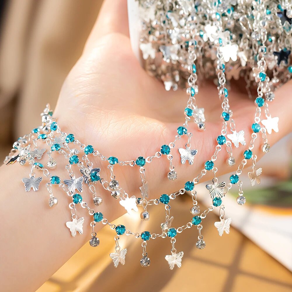 Подвески-бабочки Ailimi медная цепь синий кристалл 1M, Blue Butterfly