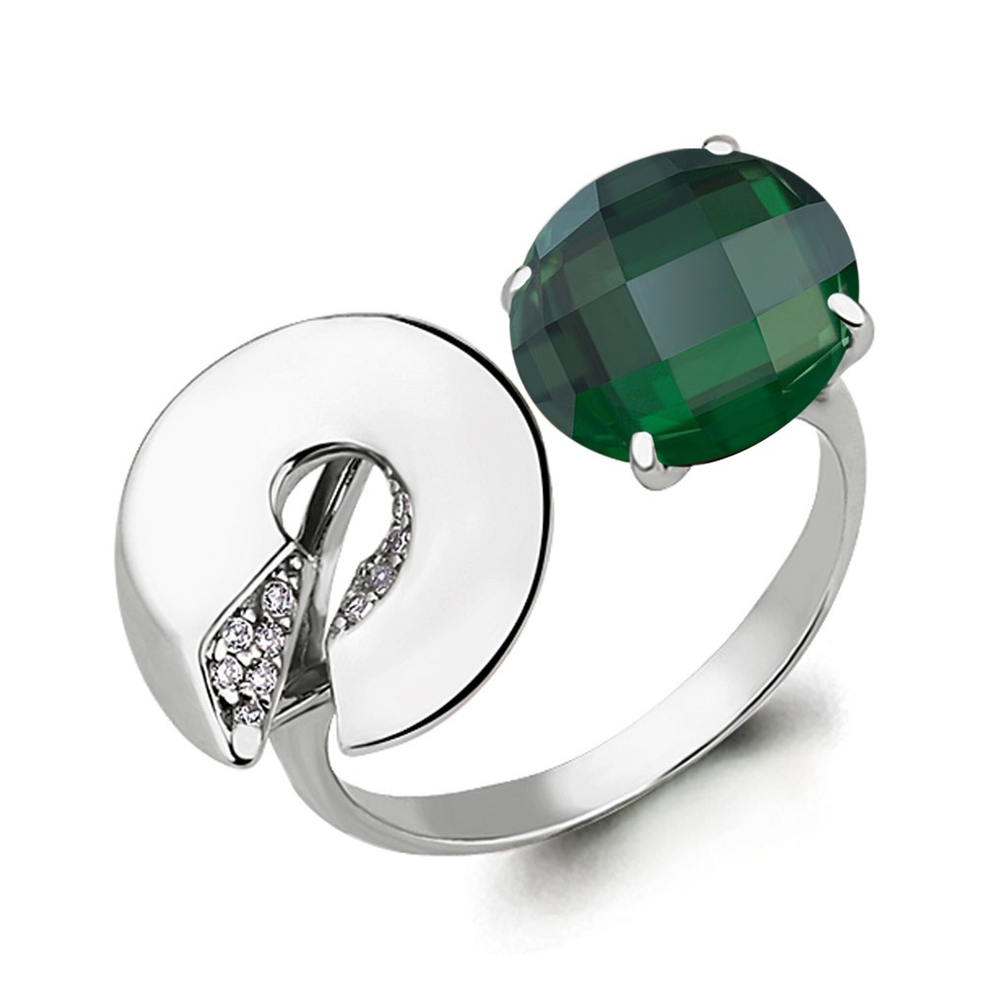 Кольцо, серебро, 925 проба, родирование, агат, фианит