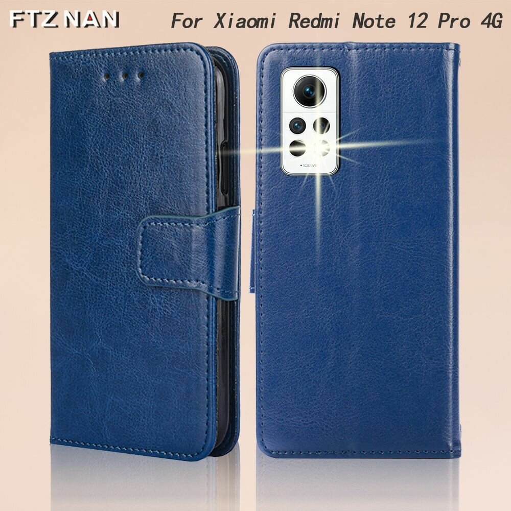 Чехол-книжка подходит для Xiaomi Redmi Note 12 Pro (на Сяоми Редми Ноут 12 Про), противоударный с магнитом, с защита камеры,(синий)