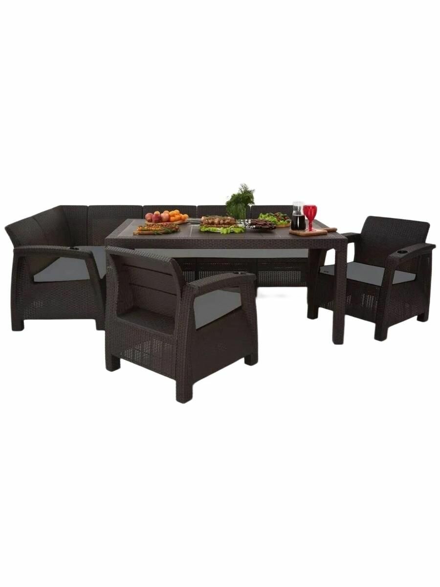 Комплект садовой мебели HomlyGreen 5+1+1+обеденный стол 153х79, с комплектом серых подушек