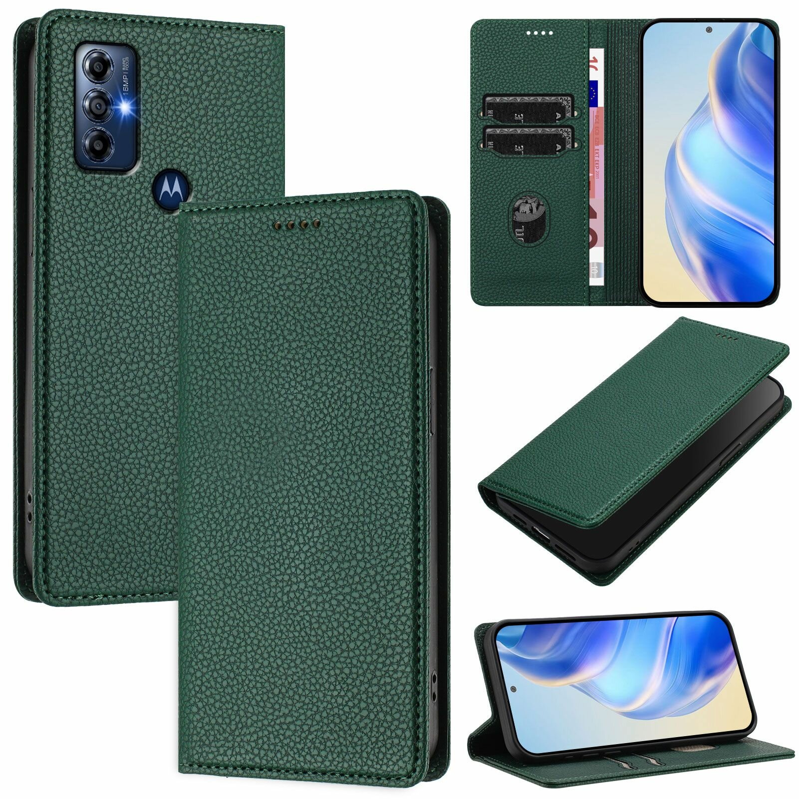 Кожаный книжка чехол для Motorola Moto G Play 2022(Моторола Мото G Play 2022) с визитницей и RFID-блокировкой
