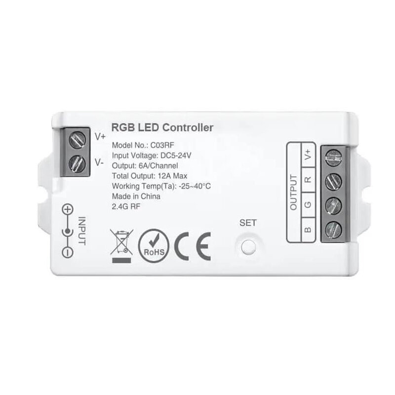 C03RF 2.4G RF RGB светодиодный контроллер работает с низконапряженными светодиодными полосами RGB DC12-24V