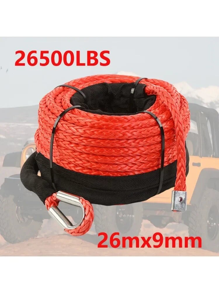 Синтетический трос лебедки 26 x 9 мм с защитным рукавом и наперстком, трос лебедки 26500 фунтов для прицепа для лодок, джипа, троса лебедки