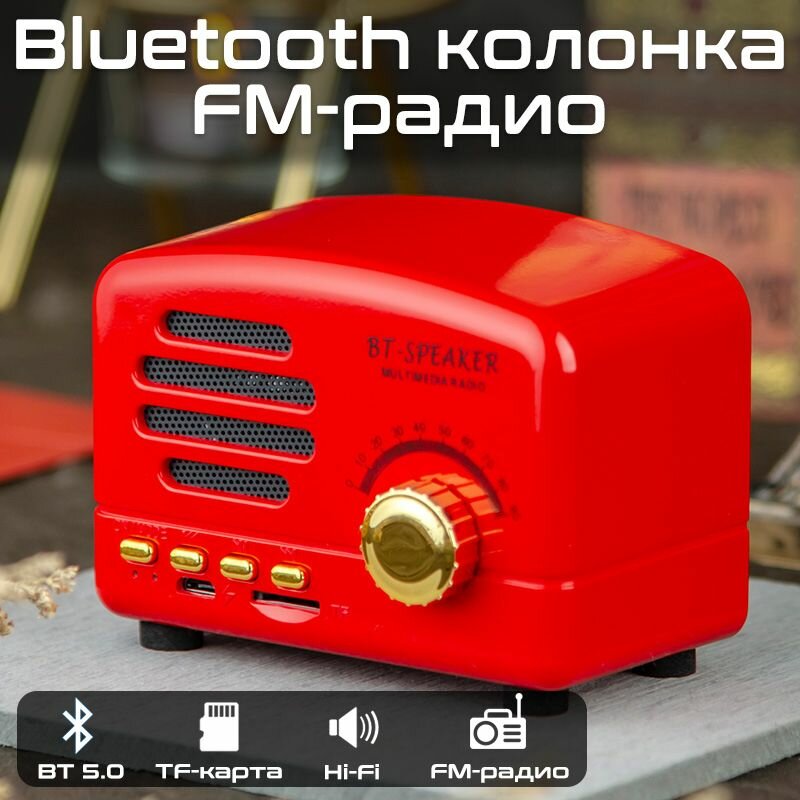 Ретро Bluetooth-радио с поддержкой TF-карты, портативная мини-колонка с FM-тюнером для улицы и дома