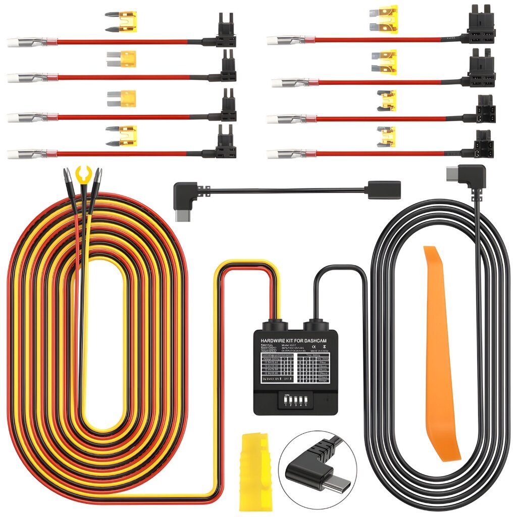Регистратор вождения, трехпроводная понижающая линия ACC с защитой от низкого напряжения, автомобильный шнур питания с выключателем