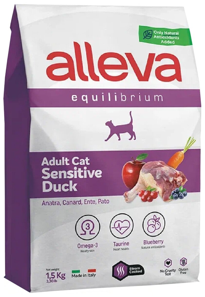 ALLEVA EQUILIBRIUM ADULT CAT SENSITIVE DUCK для взрослых кошек с чувствительным пищеварением с уткой (1,5 кг)