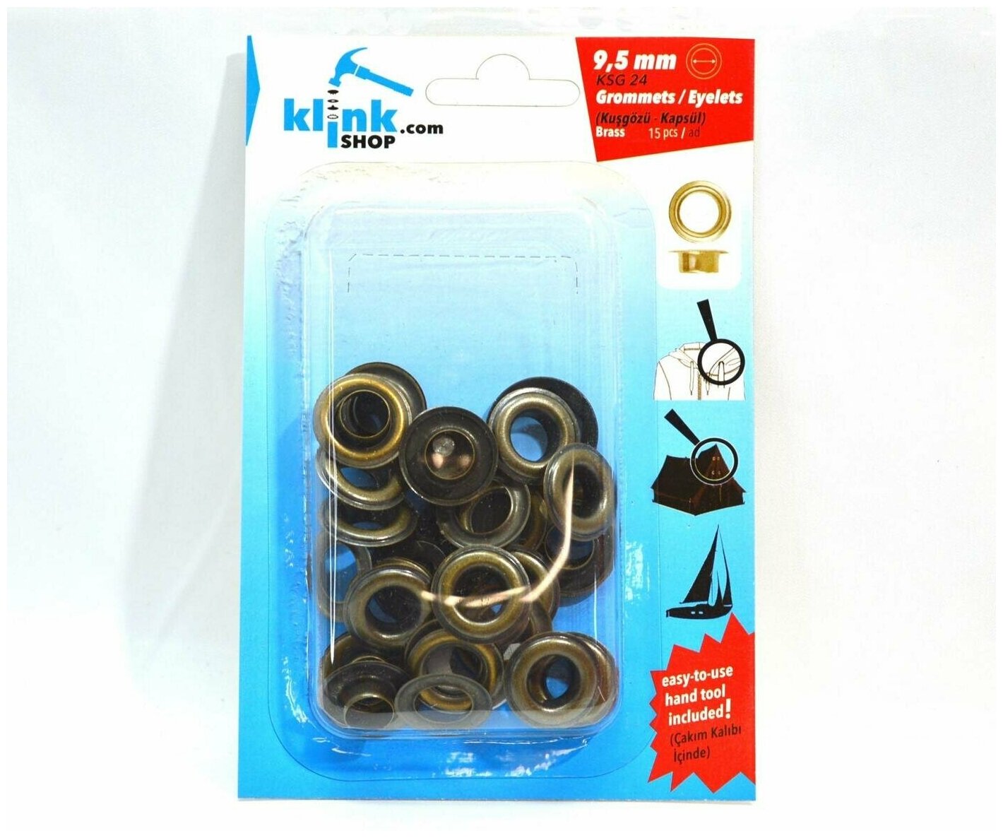 Набор люверсы и инструмент №24 9,5мм цв. Антик (уп.15 компл.) Proknopka