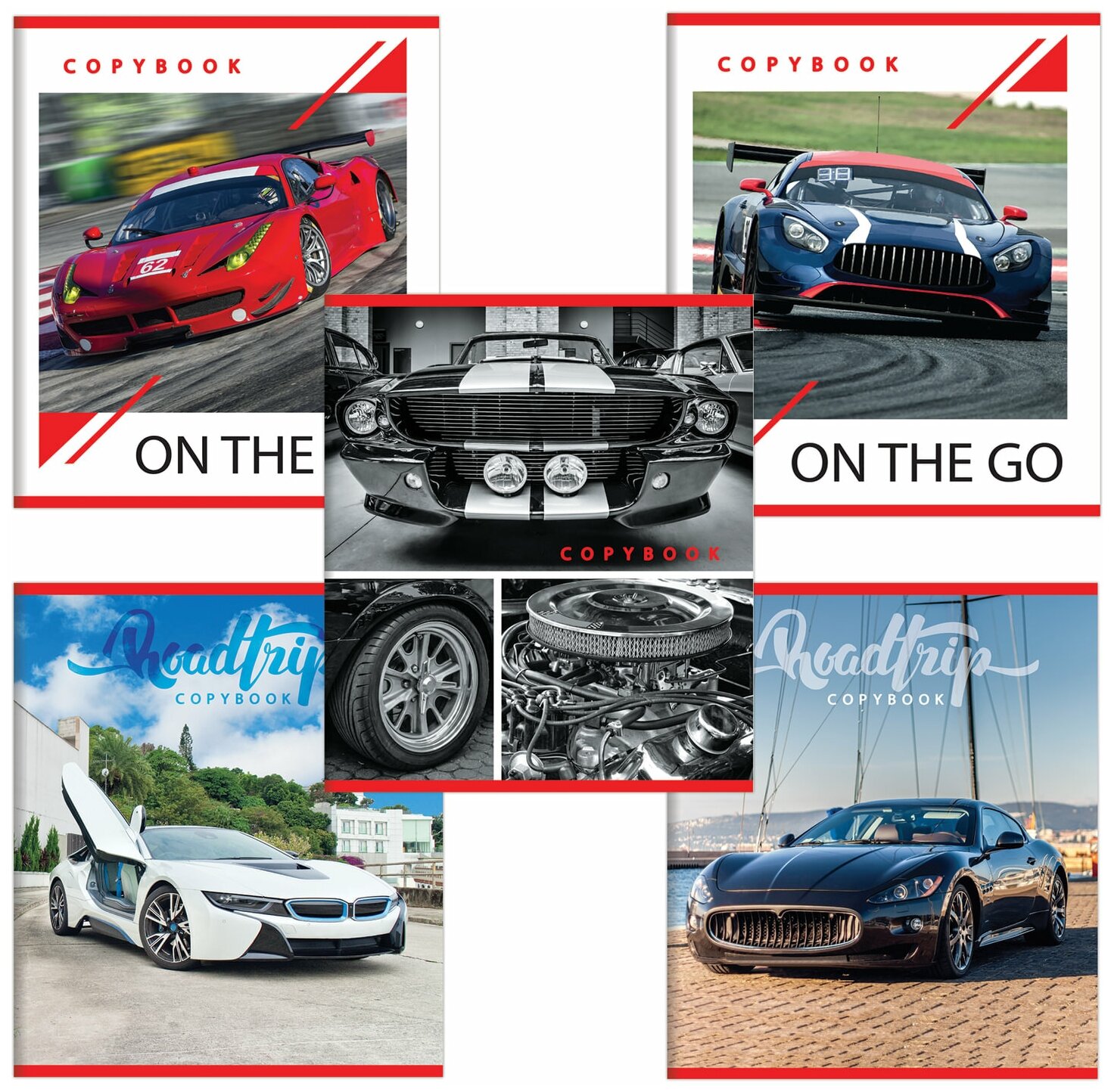 Тетрадь А5, 48 л, BRAUBERG ЭКО, линия, обложка картон, спорткары, 403027, 5шт