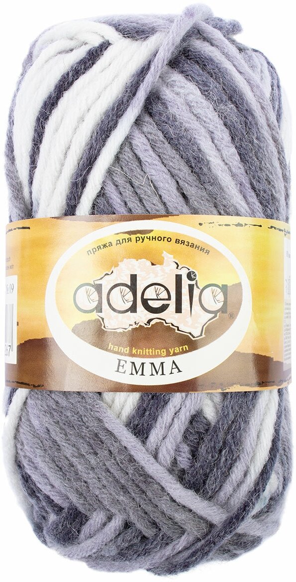 Пряжа ADELIA "EMMA" 80% акрил, 20% шерсть 50 г 50 м №09 т. серый-св. серый