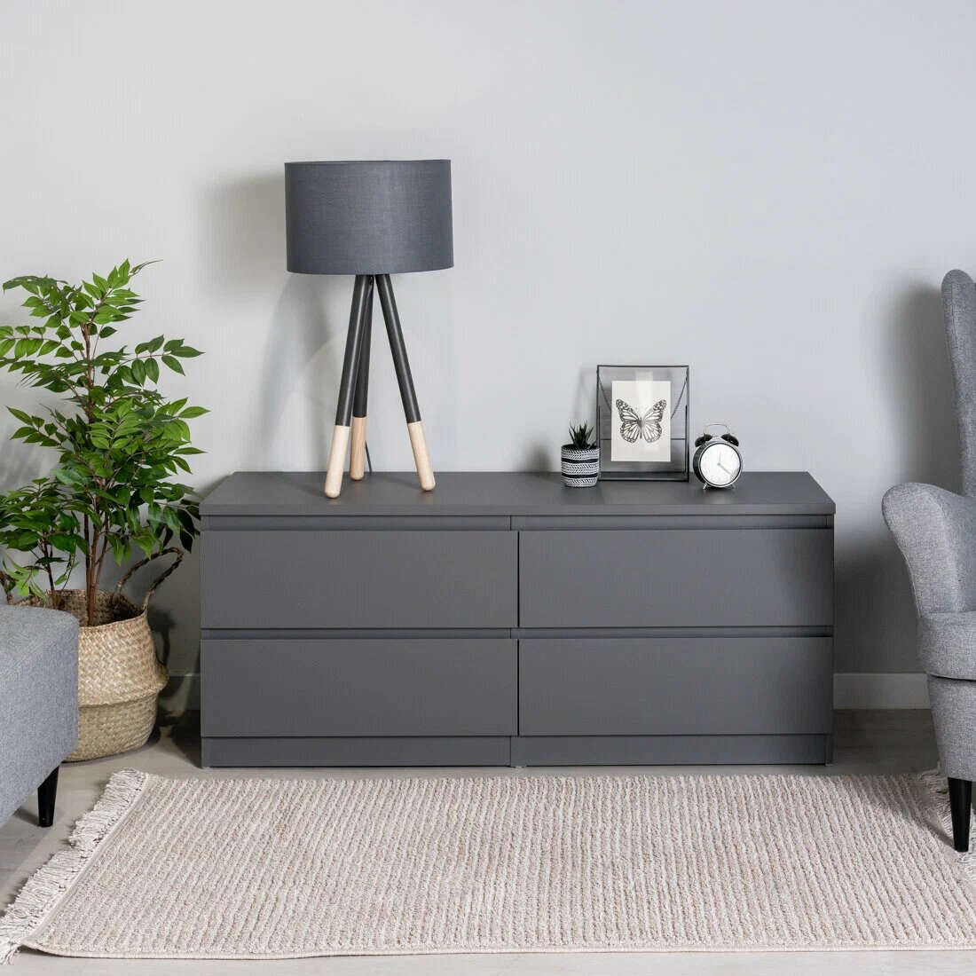 Комод "Кастор" 4 выдвижных ящика, серый, 54,2 см х 40 см х 130 см