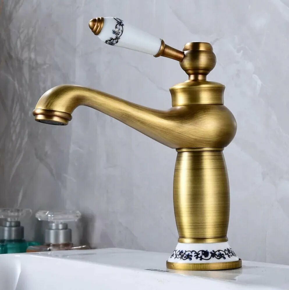 Полностью медный смеситель в европейском стиле, смеситель для горячей и холодной воды с одним отверстием