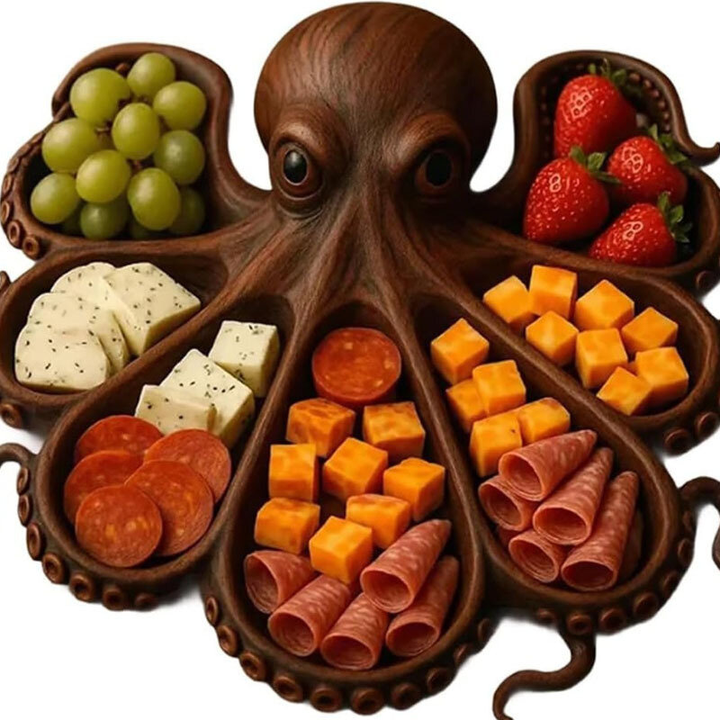 Блюдо Octopus Charcuterie, фарфор, с бамбуковой подставкой, 27 см х 26 см х 3.3 см