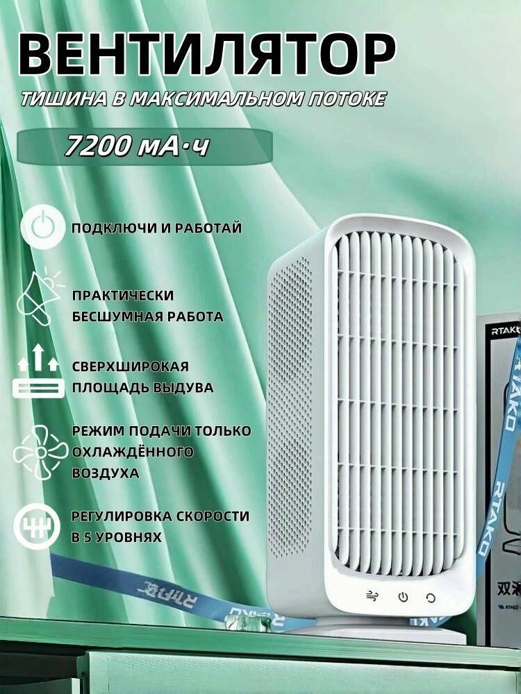 Вентилятор напольный бесшумный безлопастной с 5 скоростями для дома и офиса