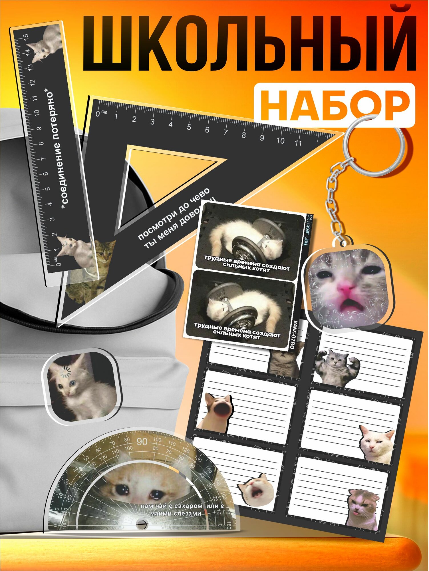 Набор канцелярии для школы мем тик ток милые котики