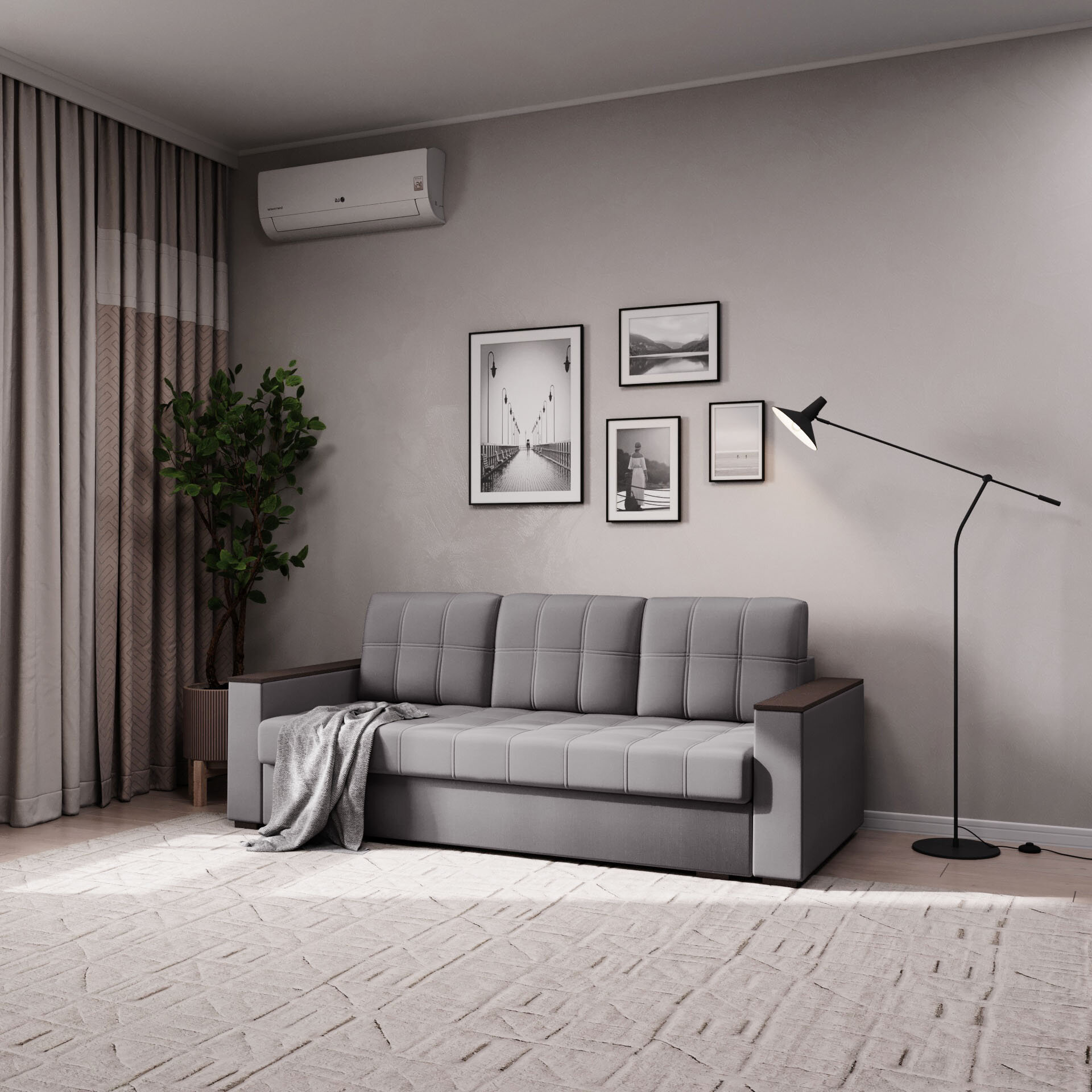 Прямой диван Атланта, D@E, ППУ, еврокнижка,140, рогожка саванна плюс маус