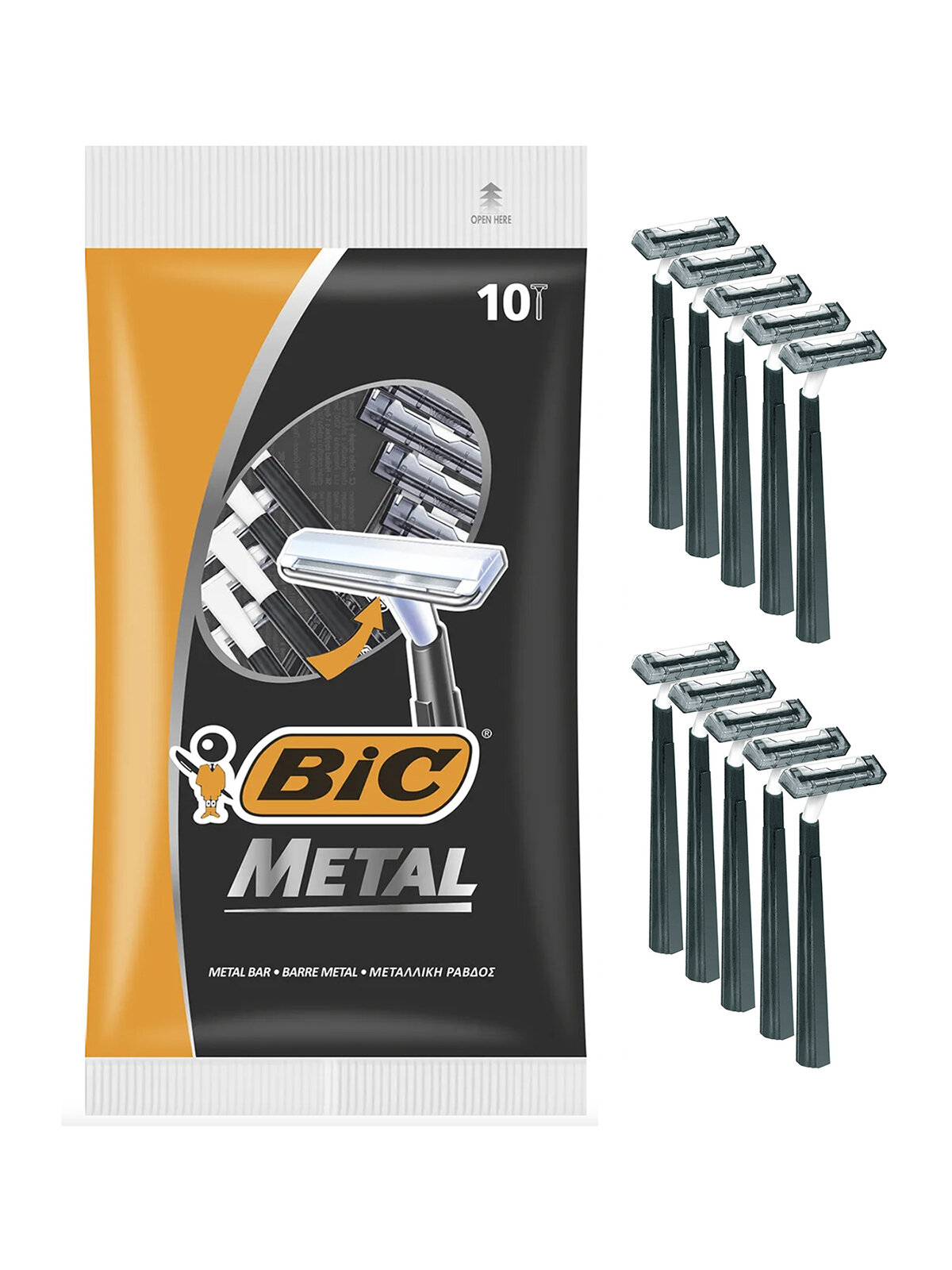 Бритвенный станок одноразовый BIC Metal мужской, 1-лезвийный, 10 шт