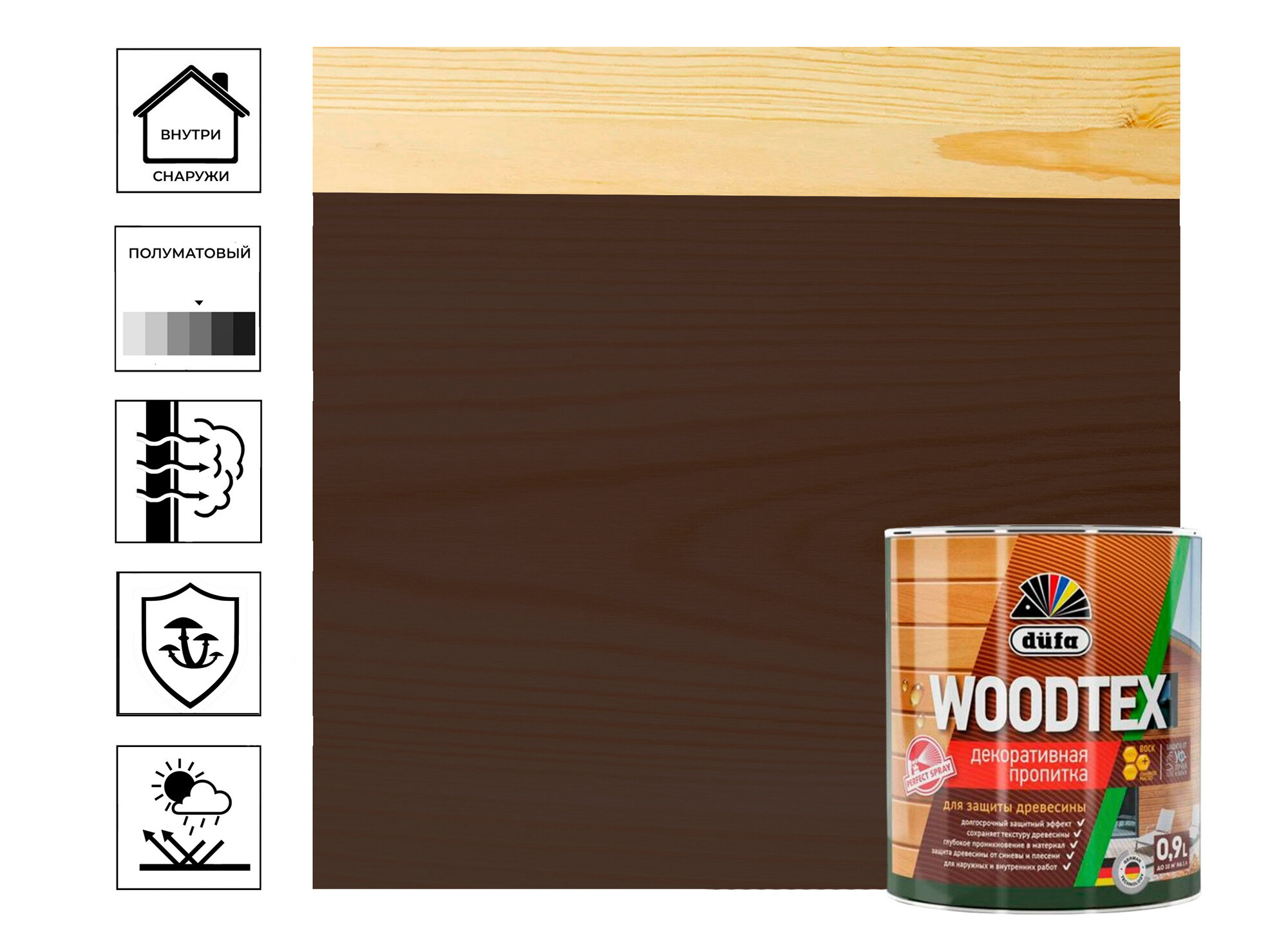 Пропитка Dufa Wood Tex венге 0,9 л для защиты и тонирования древесины