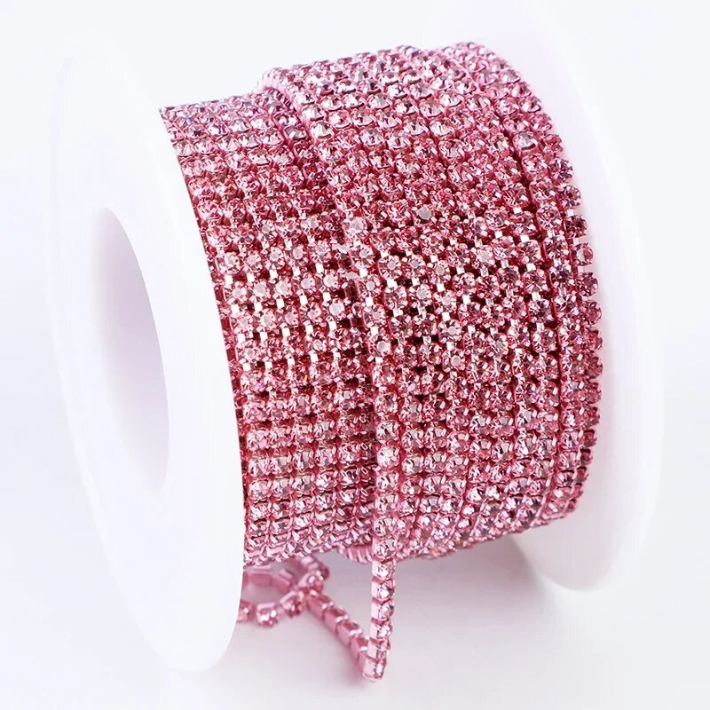 Розовые стразы для рукоделия SS6-SS12, 10 ярдов