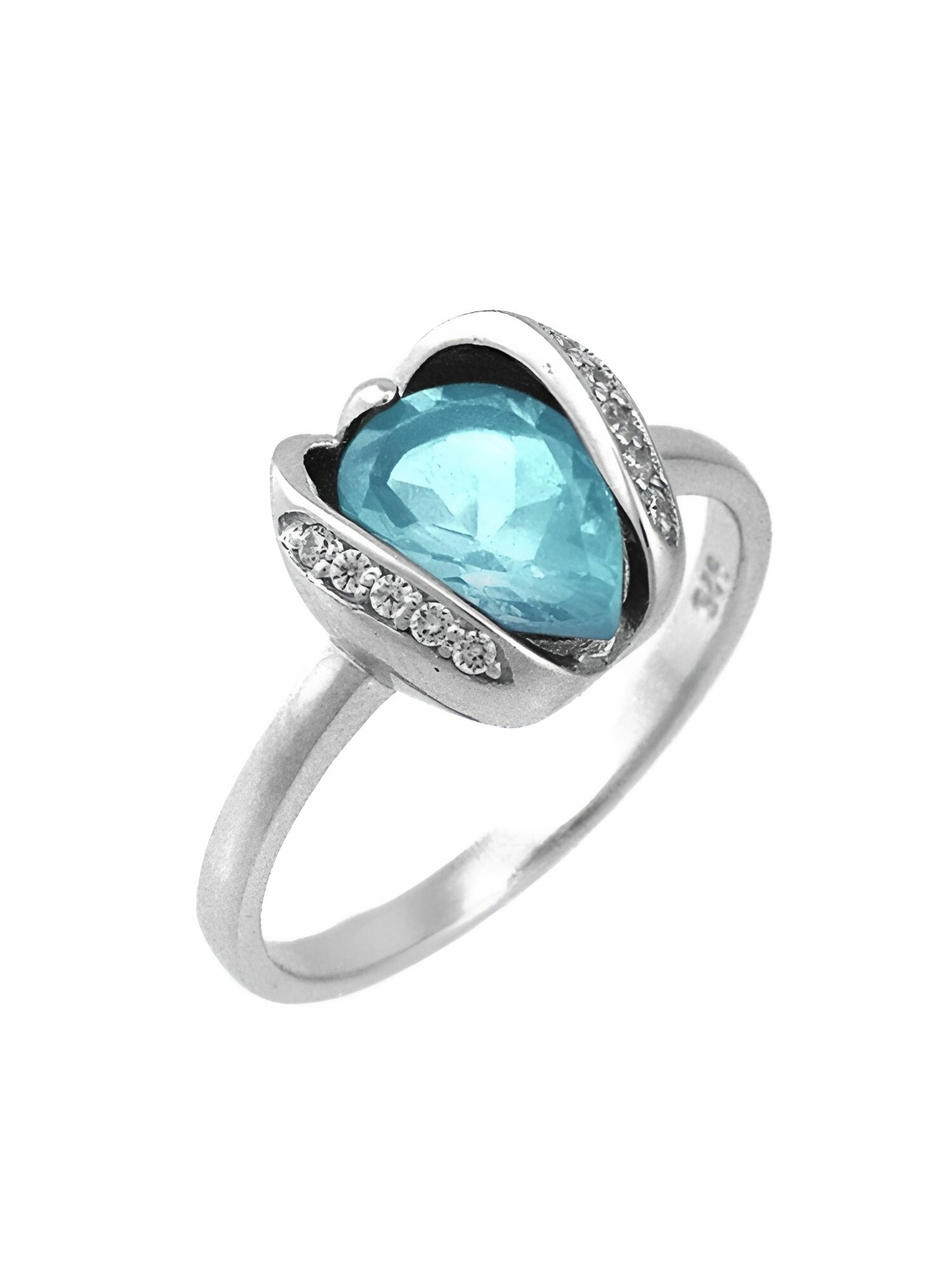 Кольцо тонкое, серебро, 925 проба, родирование, топаз, фианит