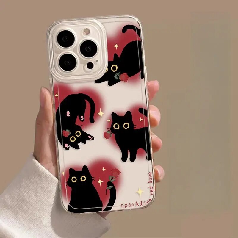 Чехол для iPhone 13 с черными котами, S17093, черный