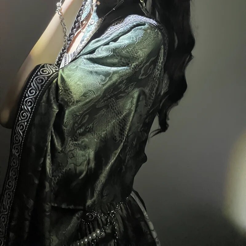 Ханьфу костюм UHYTGF черный-зеленый хлопковый S, Outer robe