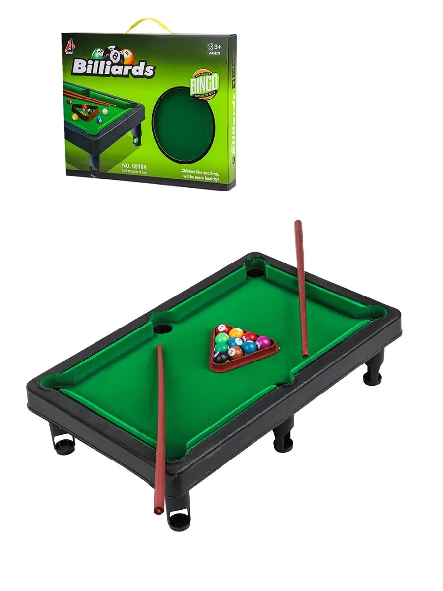 Настольный мини бильярд игра для детей и взрослых, 39,5 х 23 х 9,5 см, 2 кия, 11 шаров