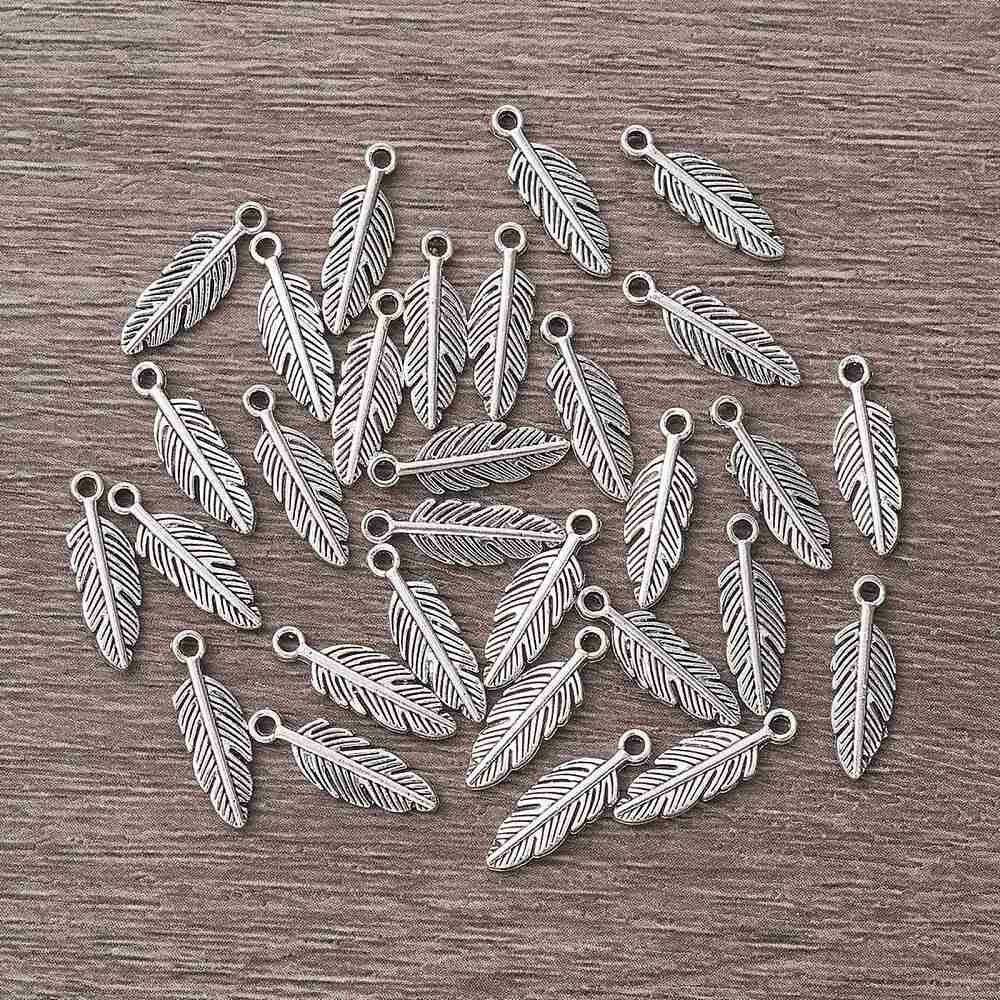 Подвески Перья металлические для украшений 15x5x1.5мм 30шт серебро