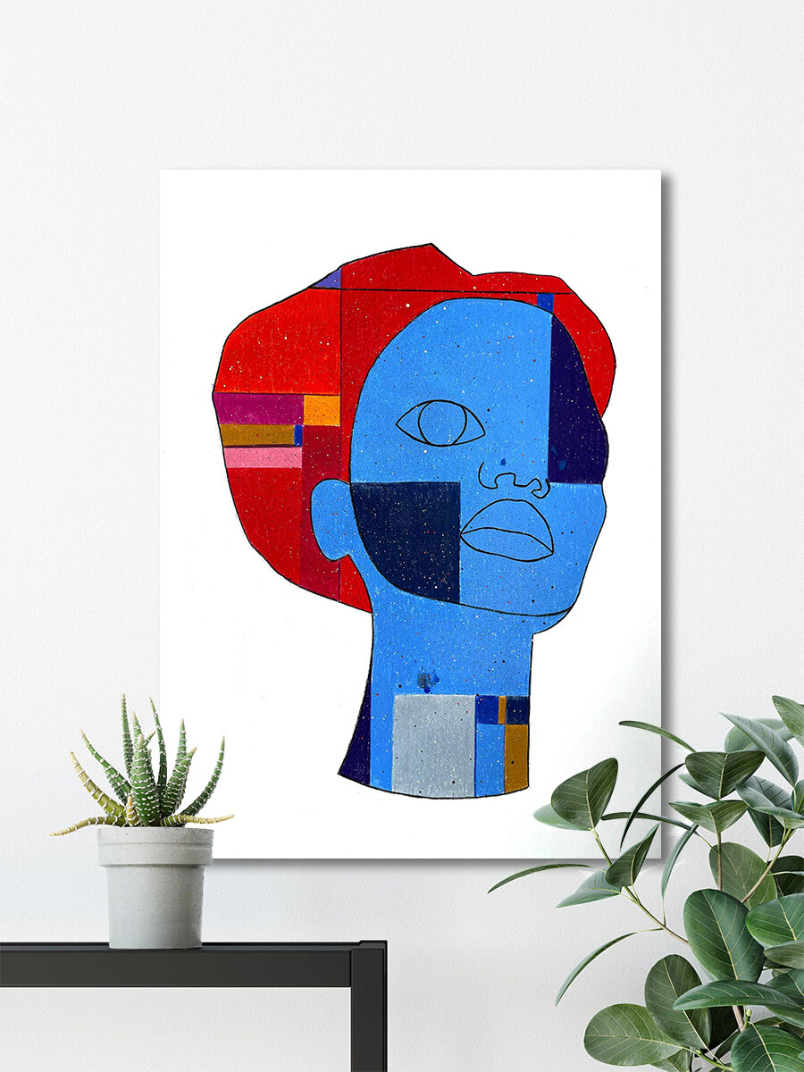 Картина силуэт / девушка - абстракция, стильная, дизайнерская картина на холсте, 50х70 см.