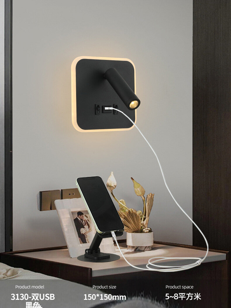 Настенный светильник LJHI, светодиодный, с USB-зарядкой, современный дизайн