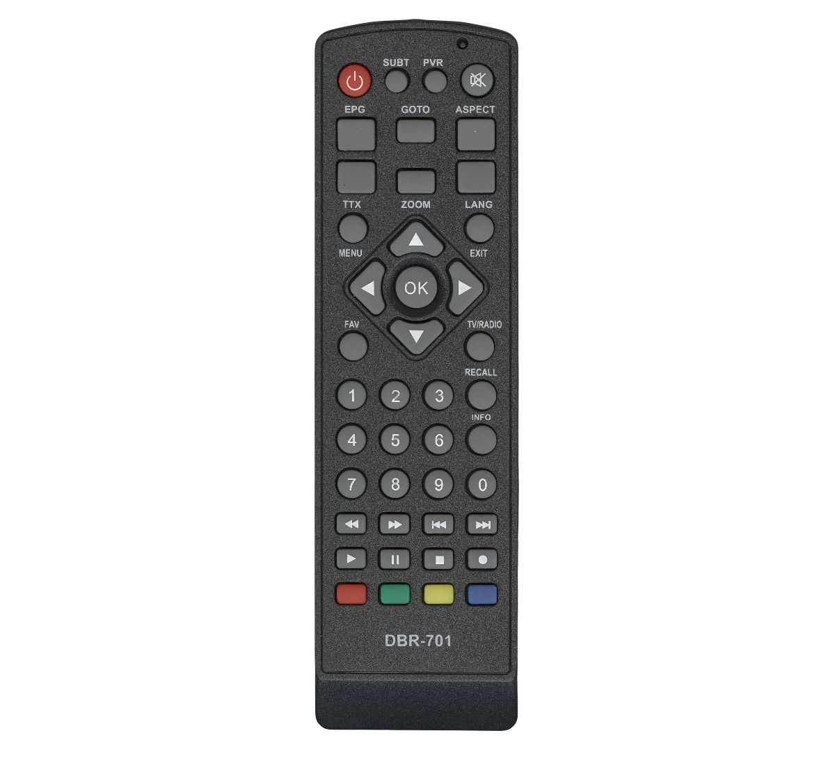 Пульт Huayu DBR-701, для DVB-T2 ресивера, MDI, цвет чёрный, ИК-сигнал
